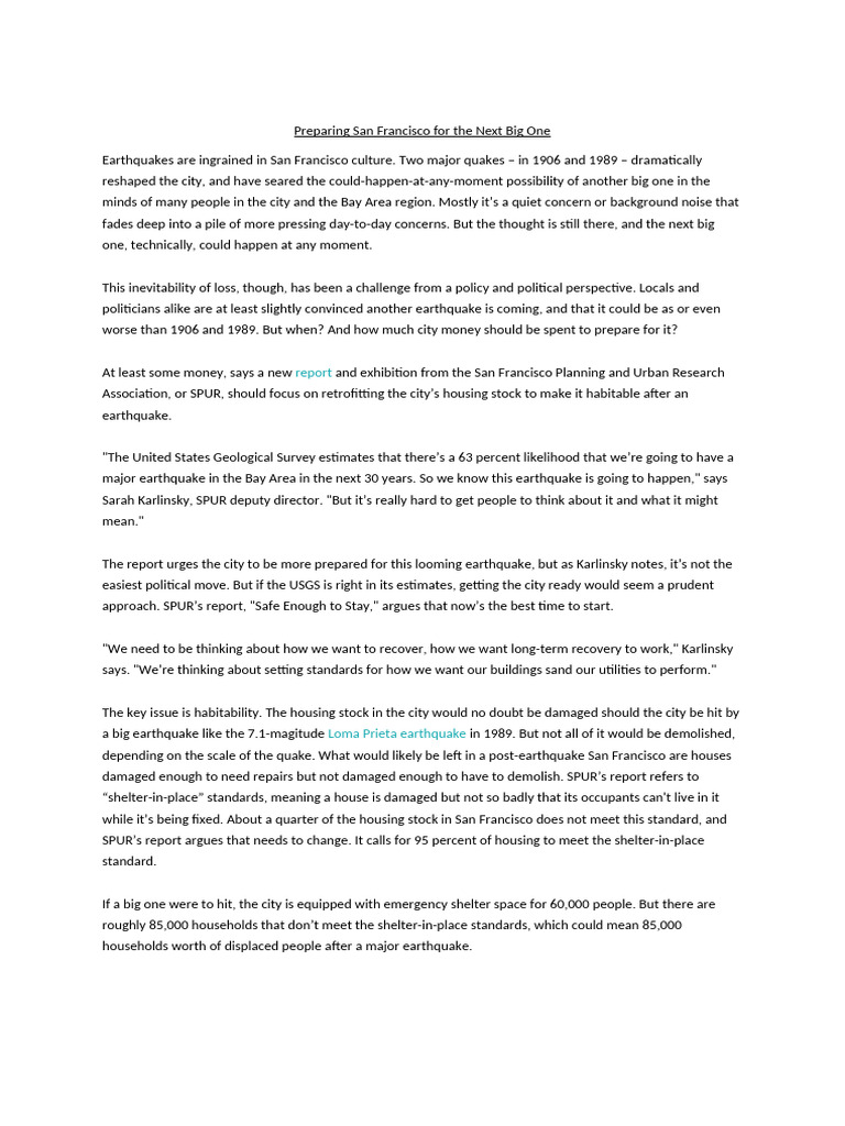 Preparing San Francisco For The Next Big One | PDF | Earthquakes ...