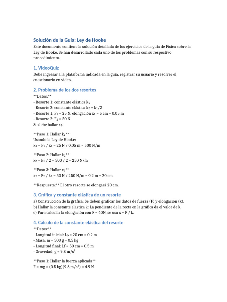 Solucion Ley Hooke Corregido | PDF | Elasticidad (Física) | Física Aplicada e Interdisciplinaria