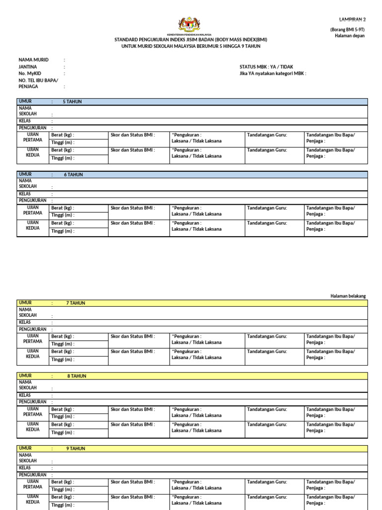 Borang Bmi | PDF