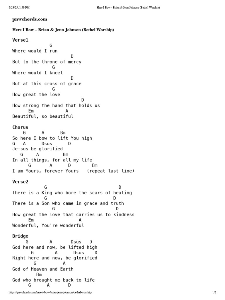 Here I Bow - Brian & Jenn Johnson (Bethel Worship) | PDF
