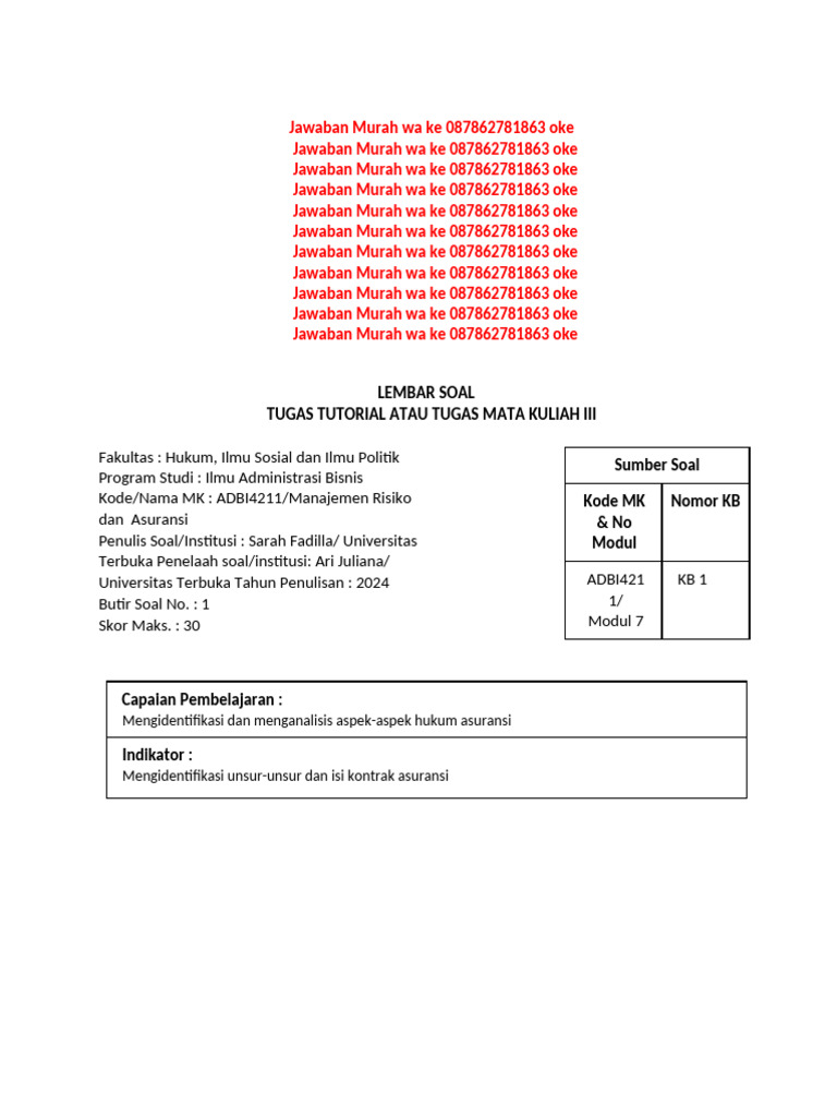 Lembar Soal Tugas 3 - Adbi 4211 2025 | PDF