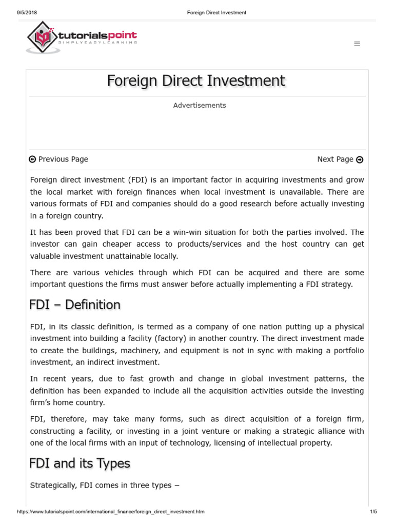 Understanding Foreign Direct Investment | PDF | Foreign Direct ...