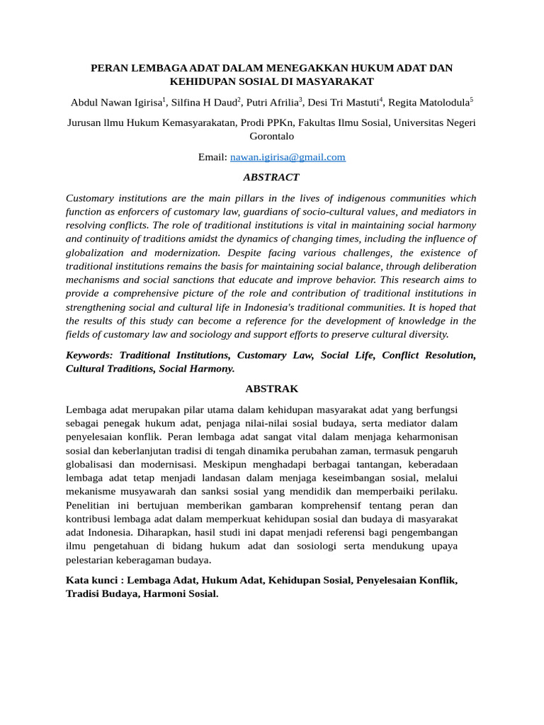 Artikel Hukum Adat Peran Lembaga Adat Dalam Menegakkan Hukum Adat Dan Kehidupan Sosial Di ...
