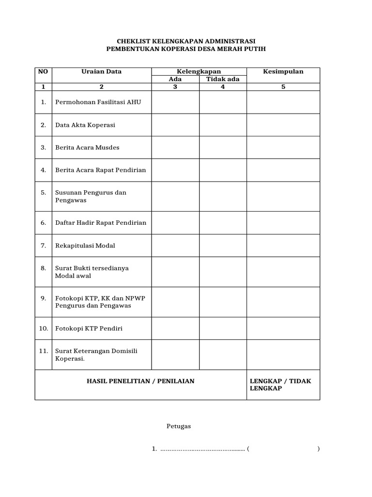 9. Checklist Administrasi | PDF