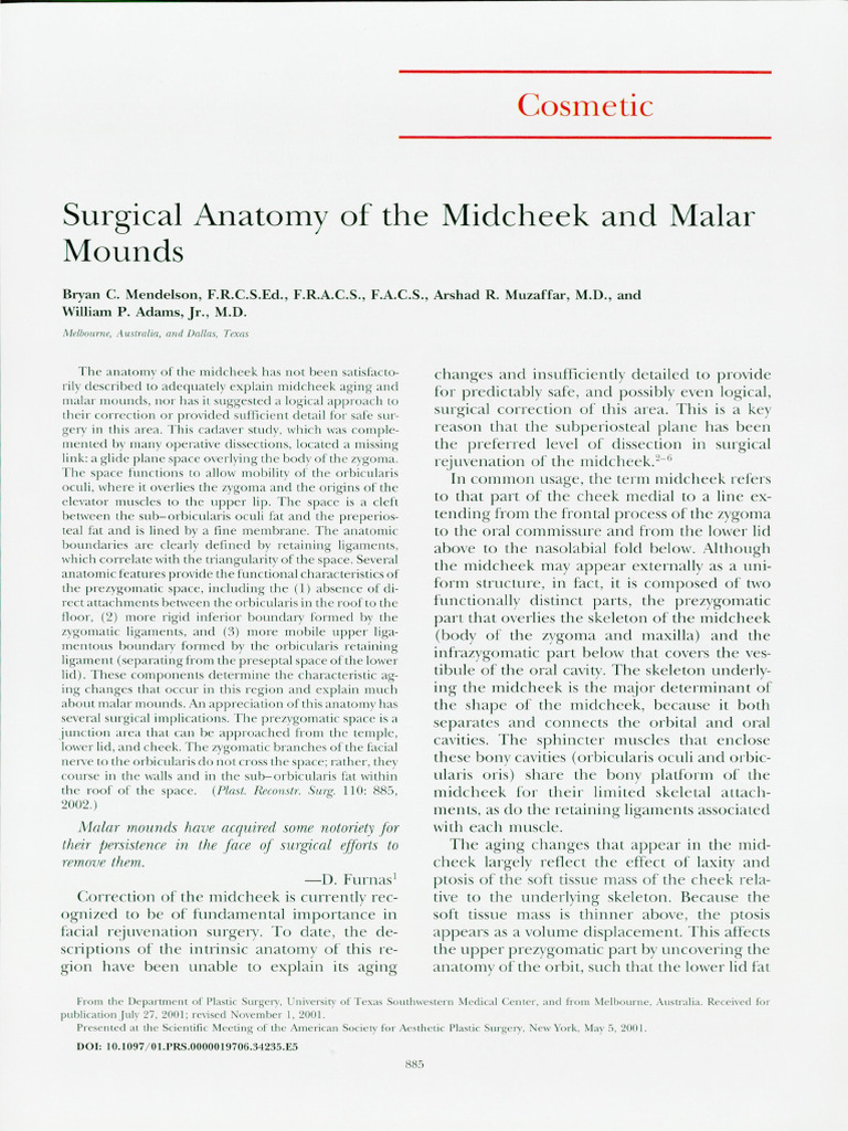 Mendelson 2002 Surgical Anatomy of The Midcheek and Malar Mounds | PDF ...