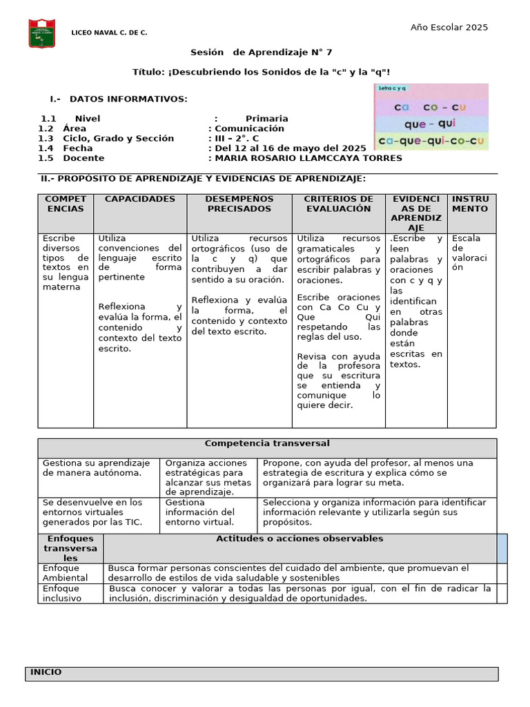 Sonidos de la "c" y "q" en Primaria | PDF | Aprendizaje | Comunicación ...