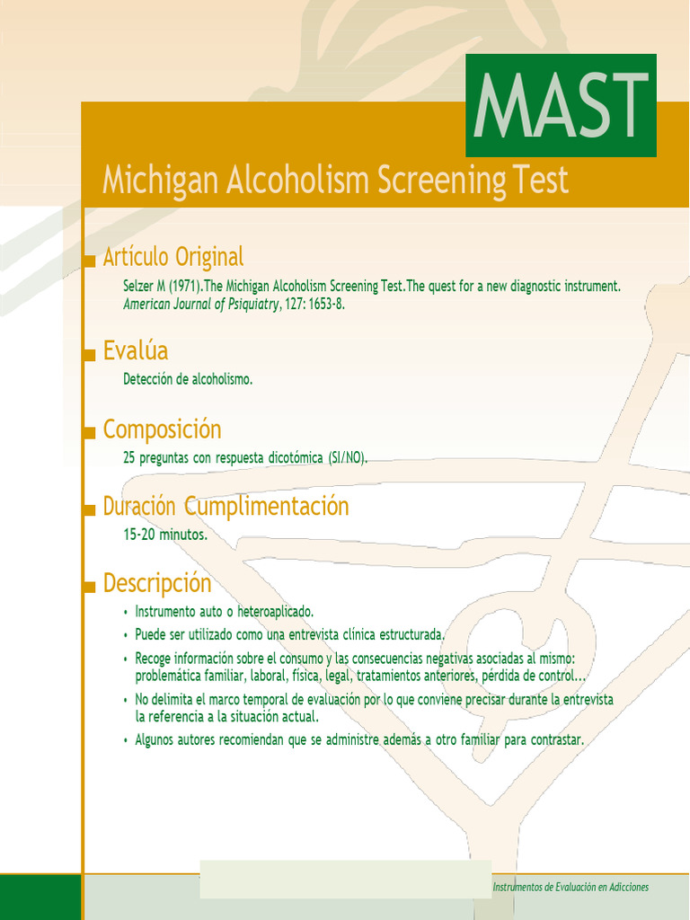 Test de Alcoholismo MAST: Evaluación y Uso | PDF | Enfermedades y ...