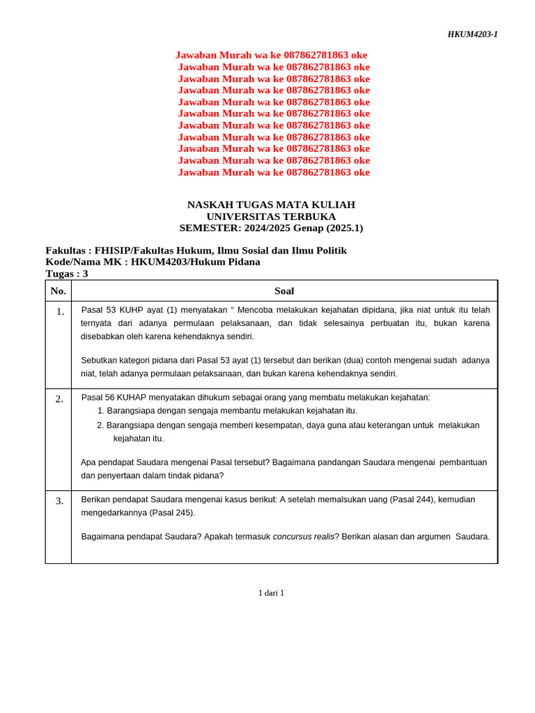 Soal Hkum4203 Tmk3 1 | PDF