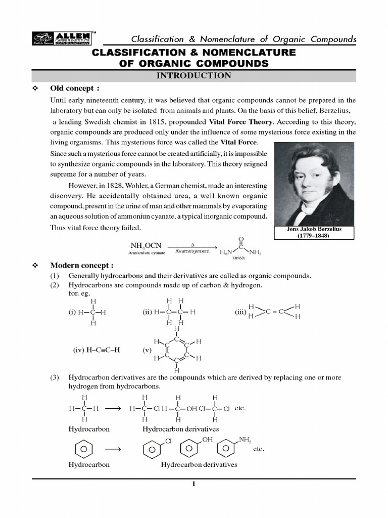Classification & Nomenclature of Organic Compounds | PDF