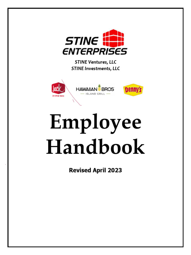 FINAL Employee Handbook Stine Enterprises APR 2023 With Pres LTR | PDF ...