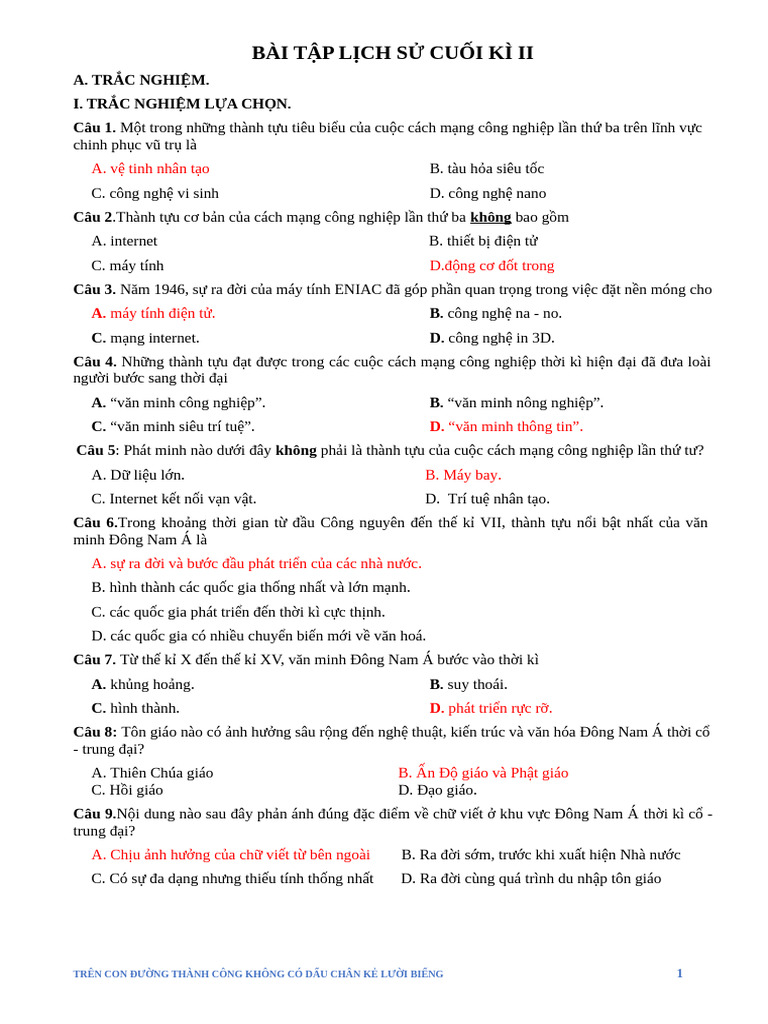 ÔN TẬP LỊCH SỬ 10 - HK2 1 | PDF