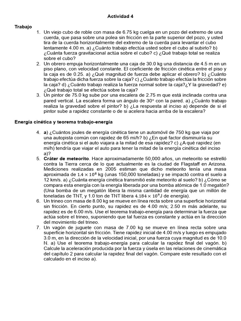 Cálculo de Trabajo y Energía en Física | PDF | Fricción | Fuerza
