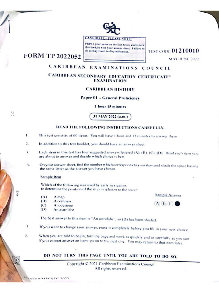CSEC Caribbean History Paper 1 2022 | PDF