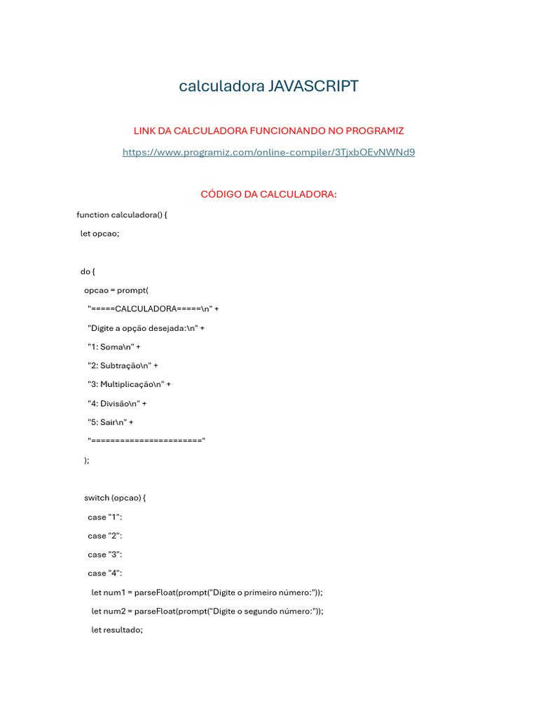 Calculadora JAVASCRIPT | PDF