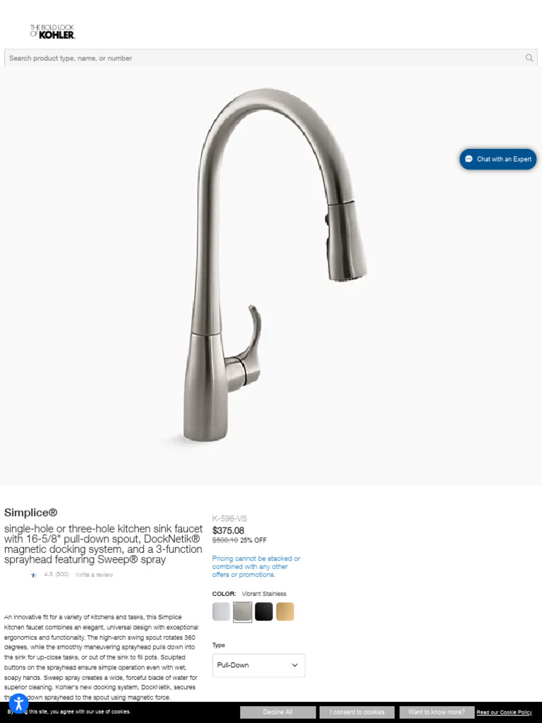 K-596 - Simplice Single-Handle Kitchen Sink Faucet - KOHLER | PDF ...