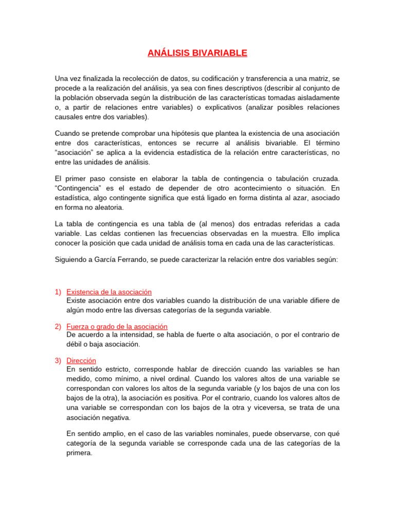Análisis Bivariable | PDF | Variable (Matemáticas) | Estadísticas
