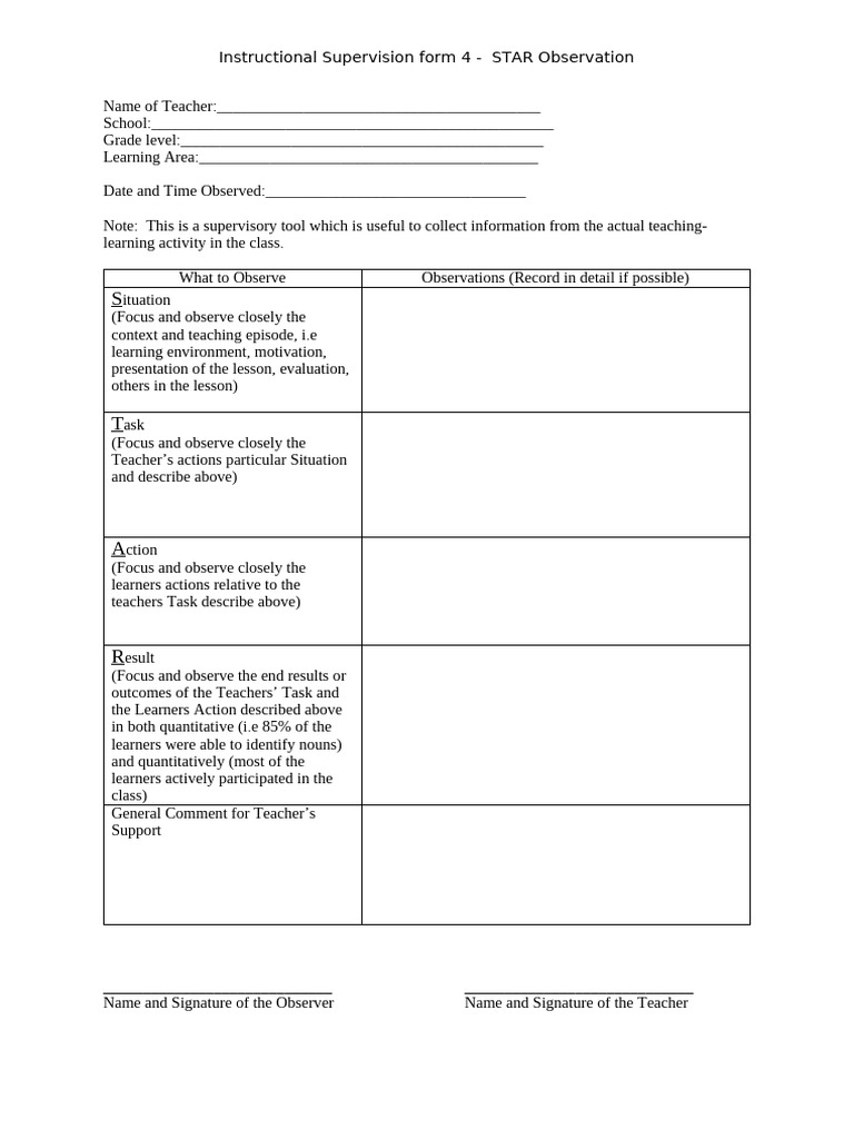 STAR Observation Form | PDF