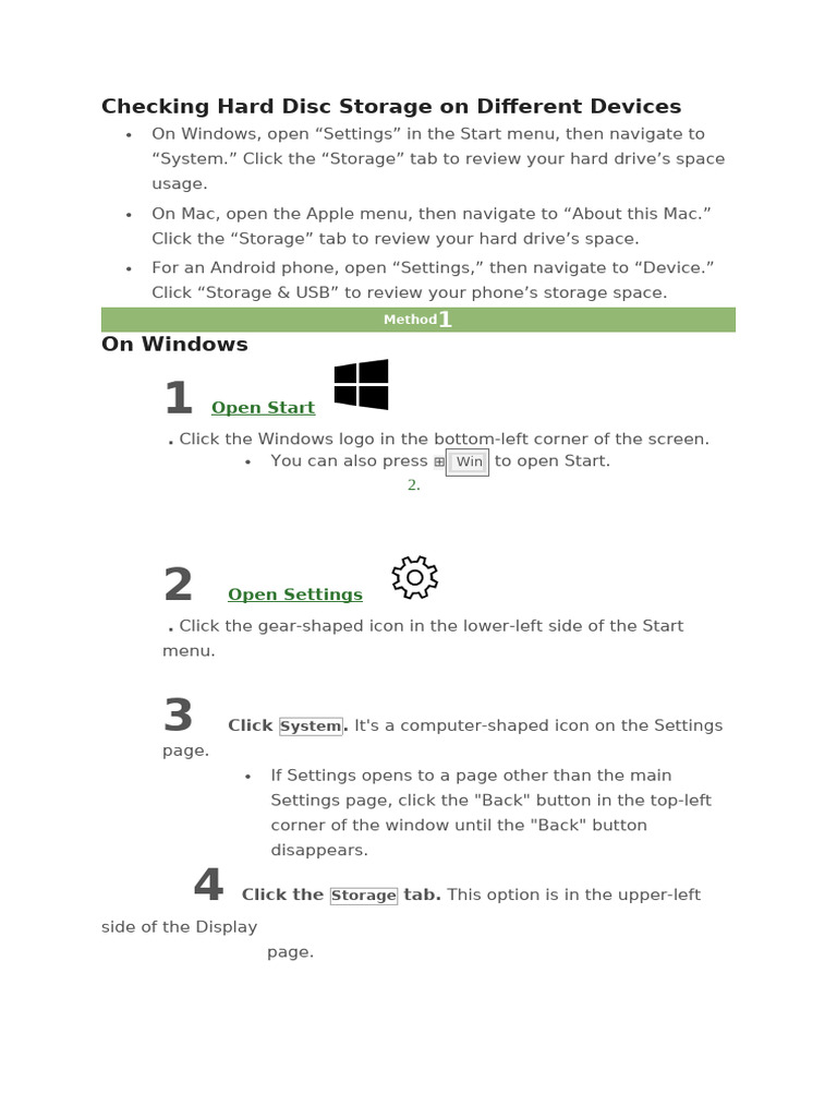 Checking Hard Disc Storage On Different Devices | PDF