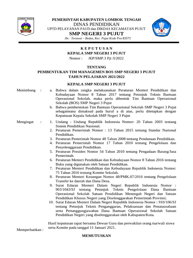 SK Tim Bos 2019 | PDF