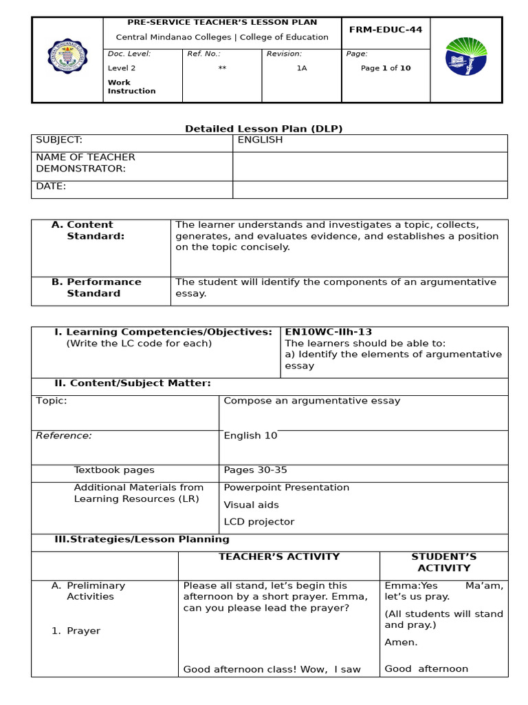 4 As Detailed Lesson Plan | PDF | Essays | Tobacco Smoking