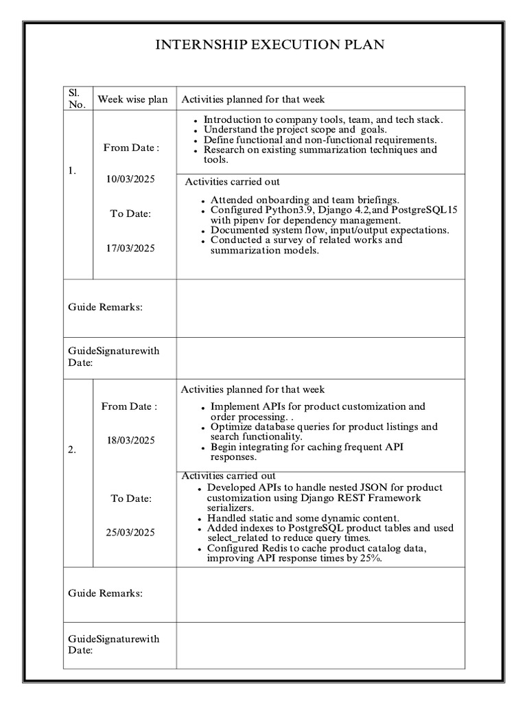 Internship Execution Plan | PDF | Computing | Software