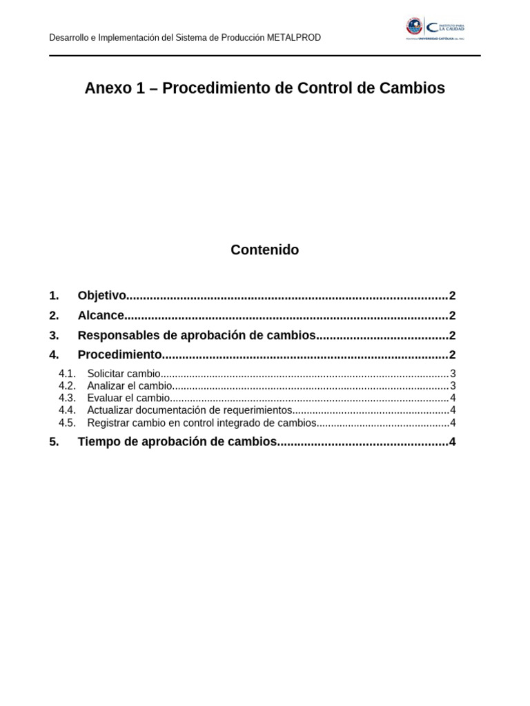 W-Procedimiento de Control de Cambios | PDF