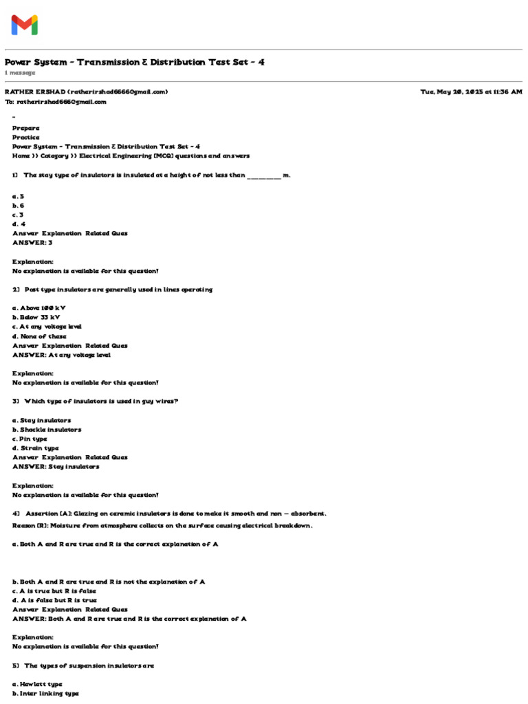 Gmail - Power System - Transmission & Distribution Test Set - 4 | PDF ...