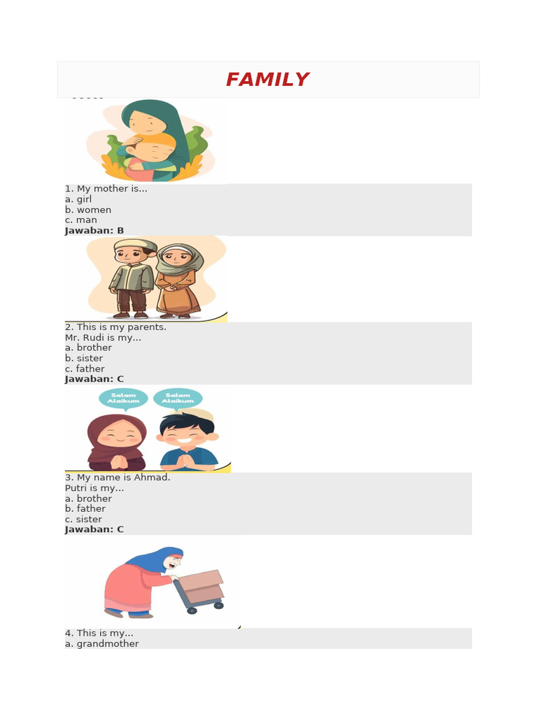 Soal Bahasa Inggris Keluarga Kelas 1 | PDF | Family | Kinship And Descent