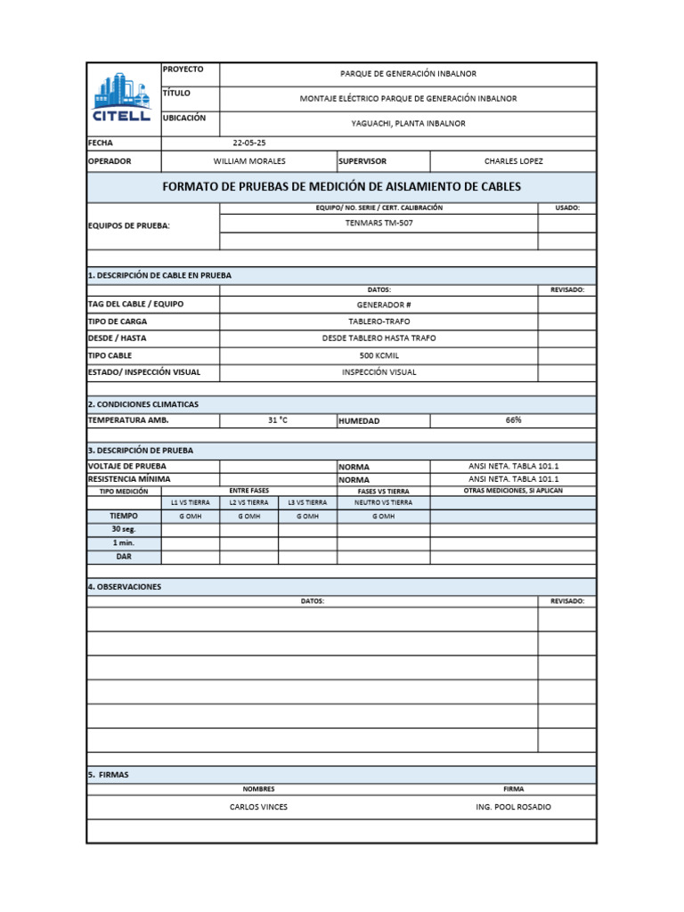 MEGADO DE CABLES TAB-TRAFO | PDF | Electricidad | Ingenieria Eléctrica