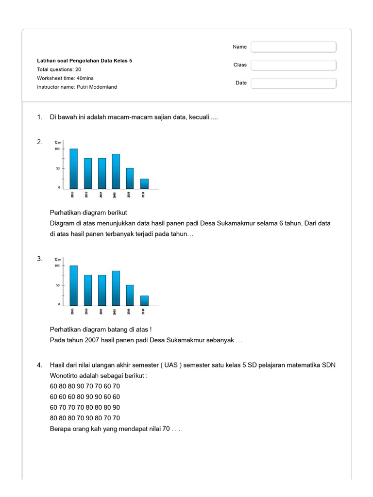 Latihan soal Pengolahan Data Kelas 5 | PDF
