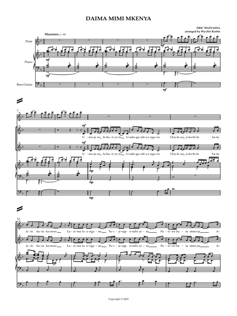DAIMA MKENYA (Flute, SATB, Piano & Bass Guitar) | PDF