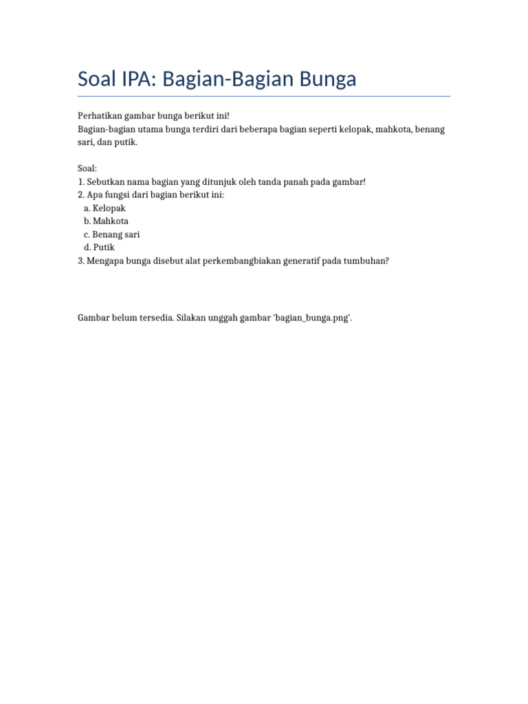 Soal IPA: Bagian-Bagian Bunga | PDF