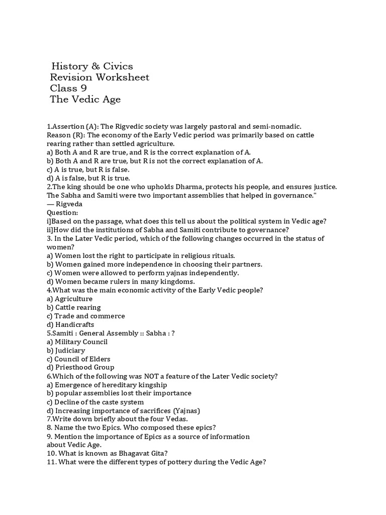 Revision Worksheet Vedic Age | PDF | Vedas | Indian Religions