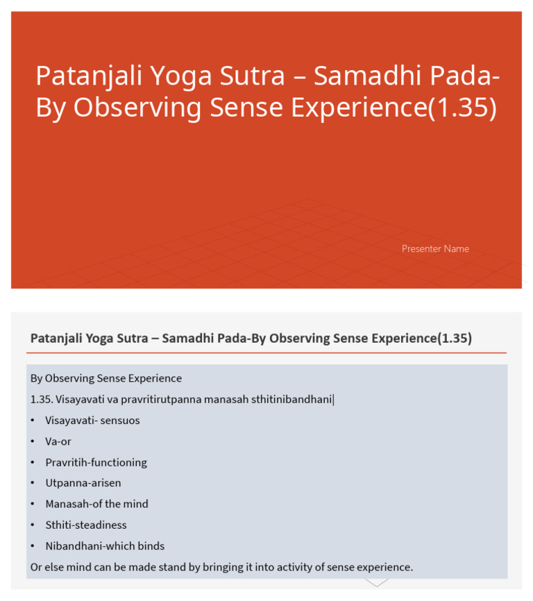 Patanjali Yoga Sutra - Samadhi Pada-By Observing Sense | PDF