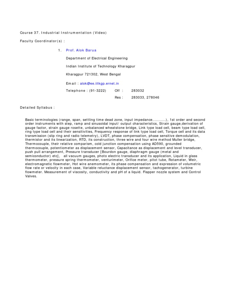 Industrial Instrumentation Course | PDF