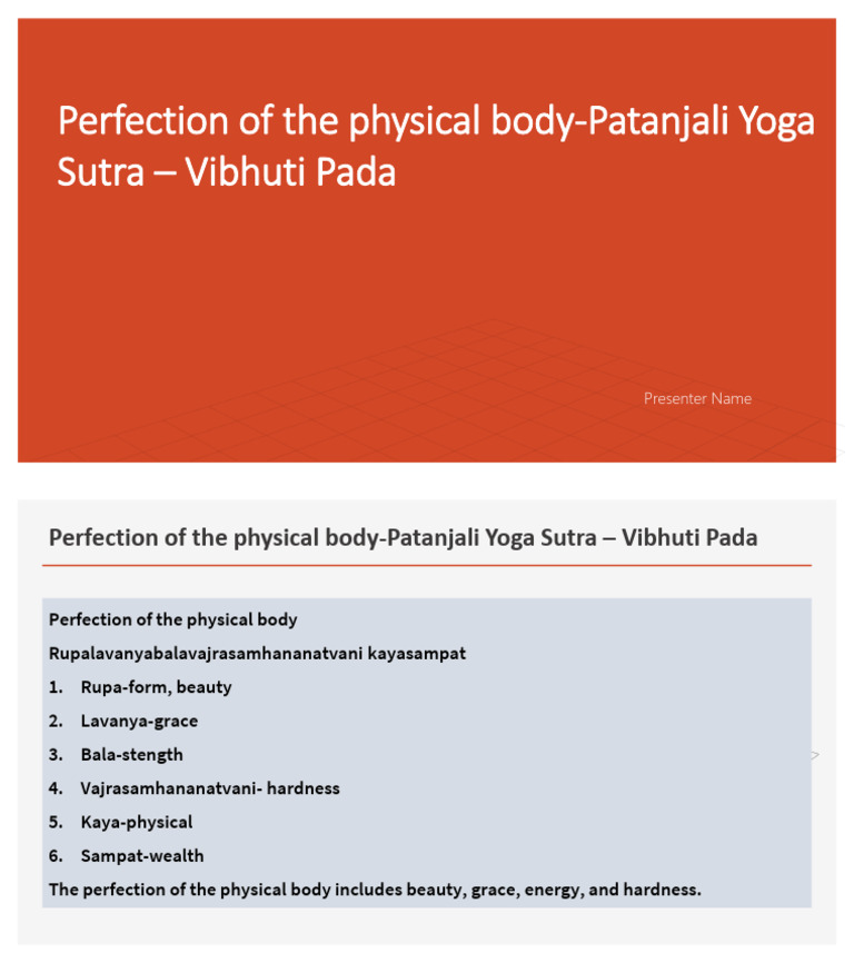 Perfection of The Physical Body-Patanjali Yoga Sutra | PDF