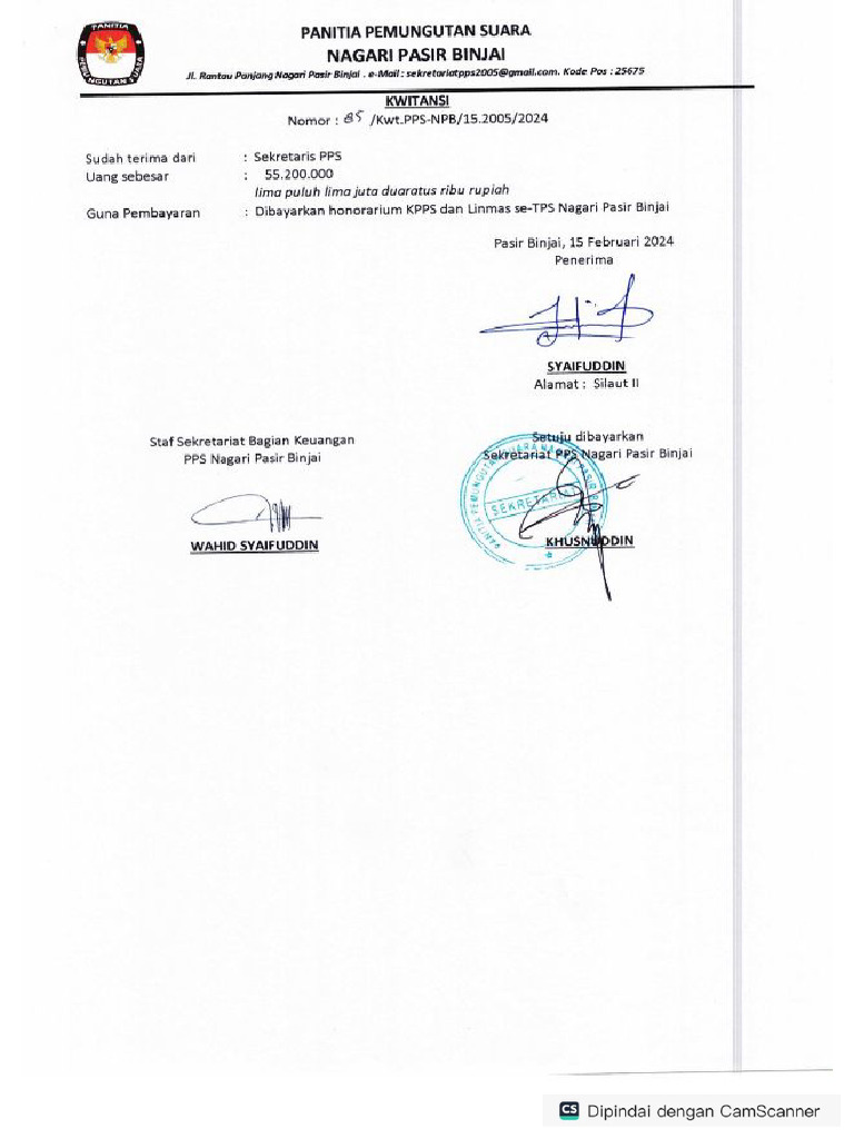 Contoh SPJ Honorarium KPPS | PDF