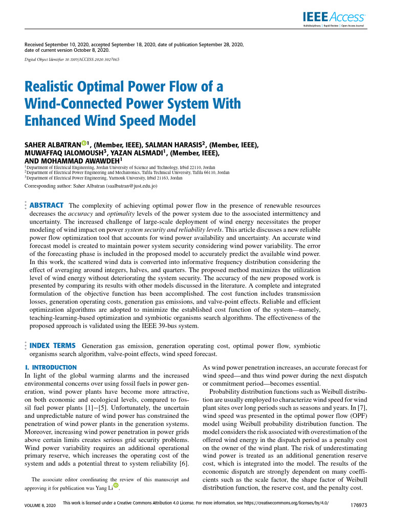 Realistic Optimal Power Flow of a Wind Connected Power System | PDF ...