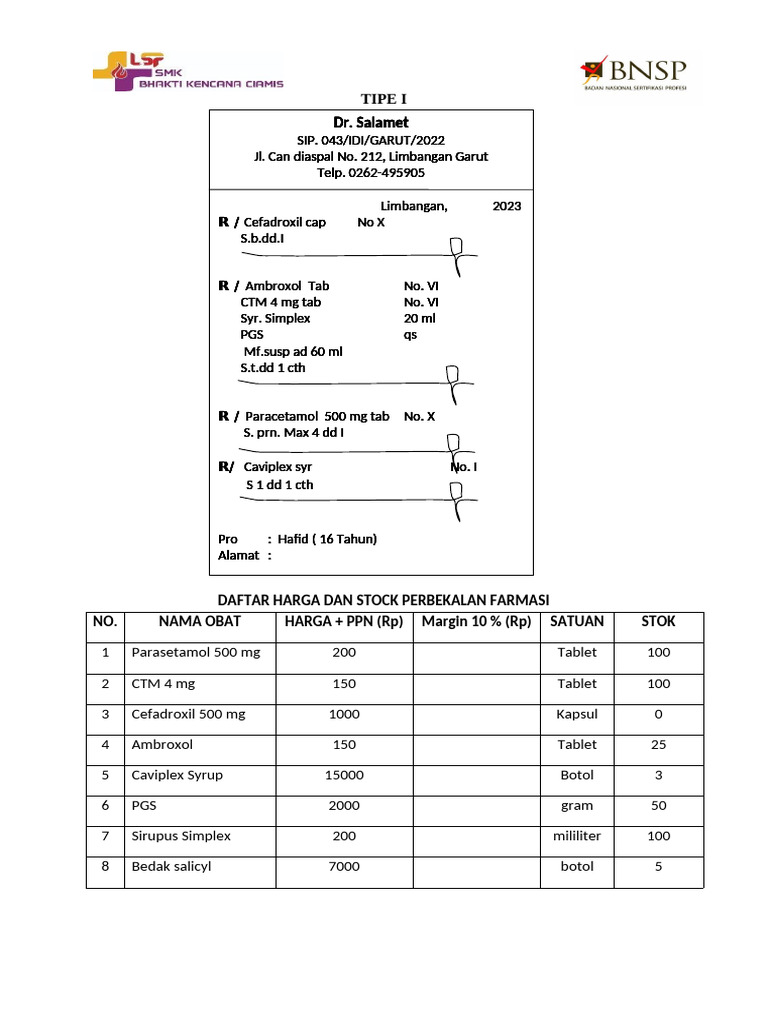 Soal Resep LSP BKL 1 | PDF