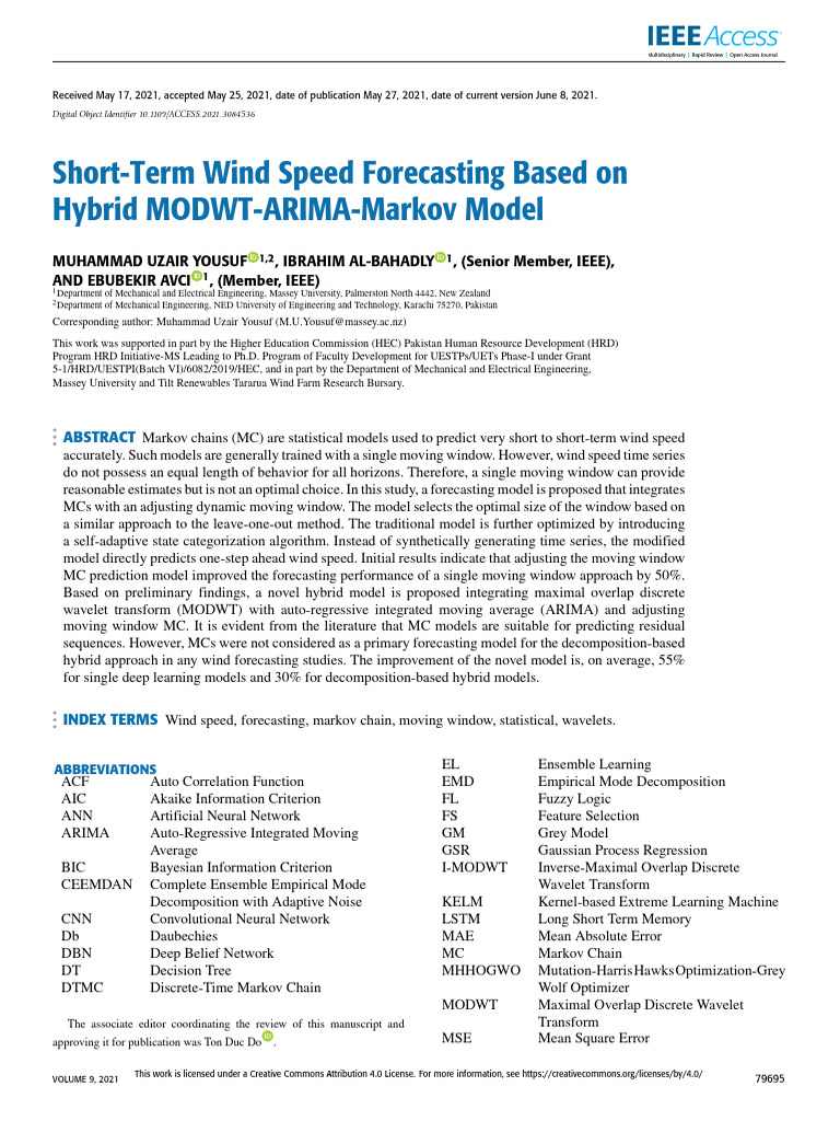 Short-Term Wind Speed Forecasting Based On Hybrid MODWT-ARIMA-Markov Model | PDF | Markov Chain ...