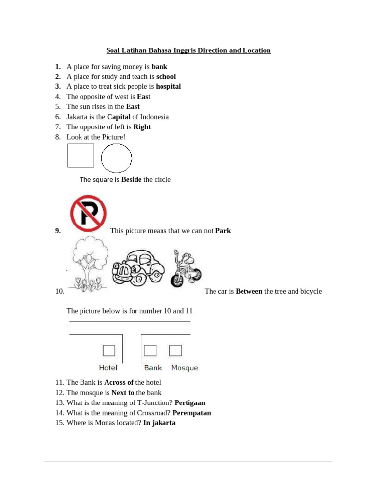 Soal Latihan Bahasa Inggris Direction and Location | PDF