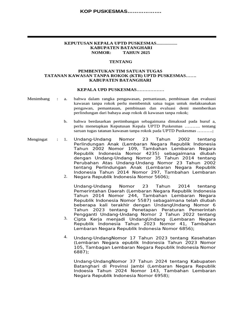 SK Tim KTR Puskesmas | PDF