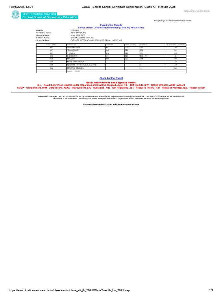 CBSE - Senior School Certificate Examination (Class XII) Results 2025 ...
