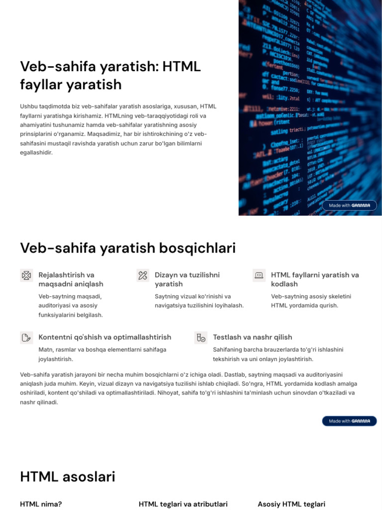 Veb Sahifa Yaratish HTML Fayllar Yaratish | PDF