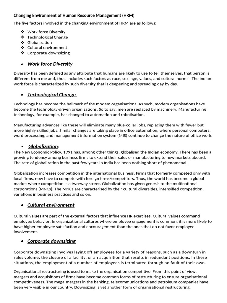 Changing Environment of Human Resource Management | PDF | Layoff ...
