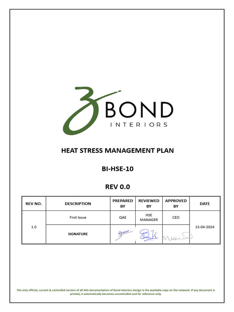 Heat Stress Management Plan | PDF | Hyperthermia | Human Diseases And ...