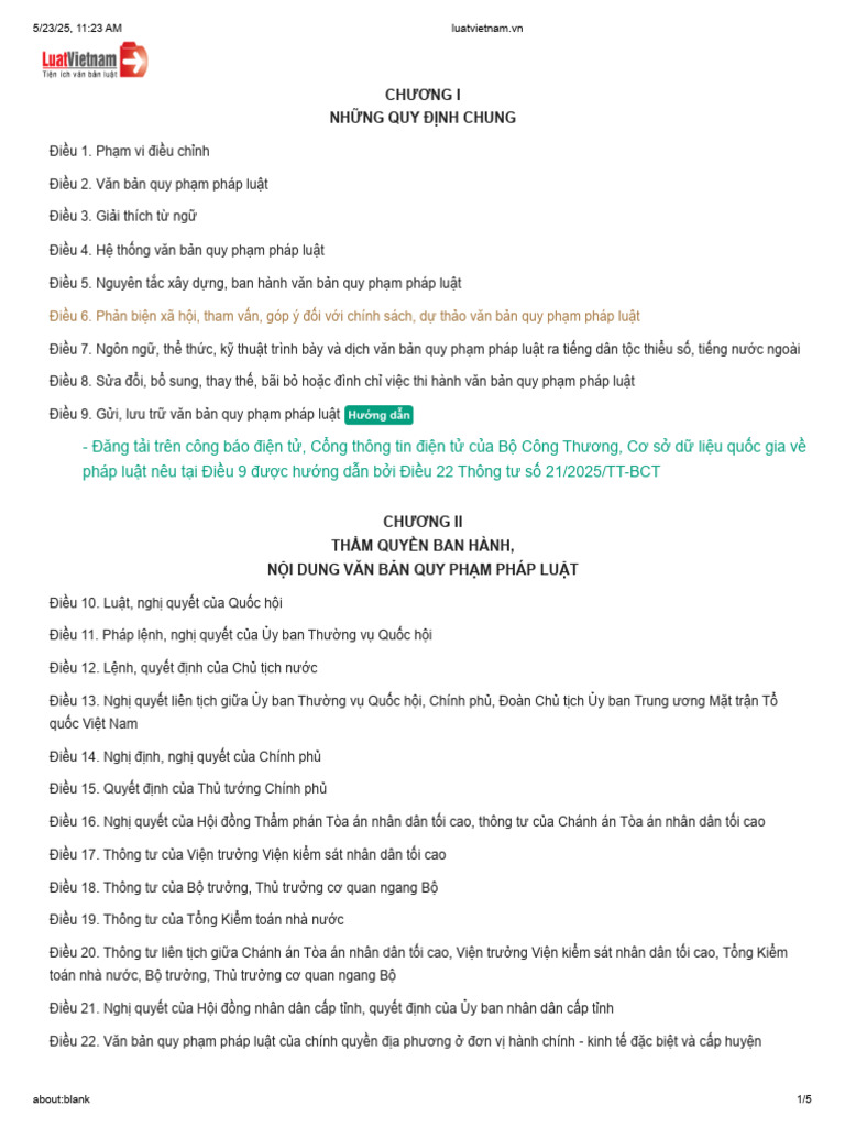 MỤC LỤC LUẬT BH VBQPPL 2025 | PDF