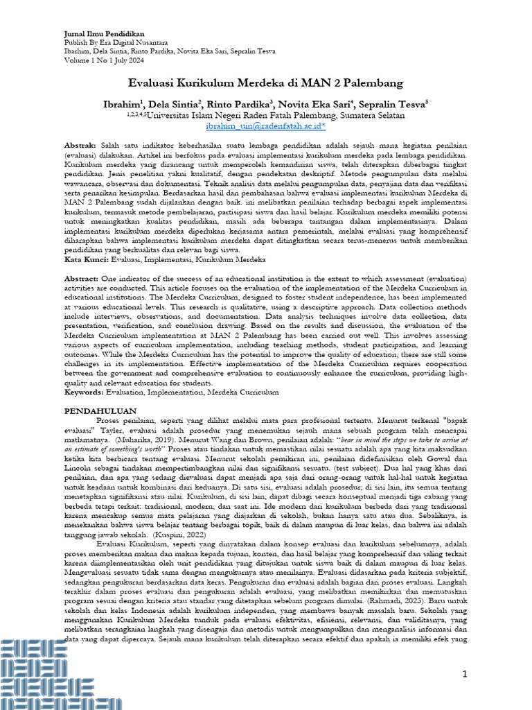 JIP-Wahyu JKT-EVALUASI IMPLEMENTASI KURIKULUM MERDEKA DI MAN 2 PLG | PDF