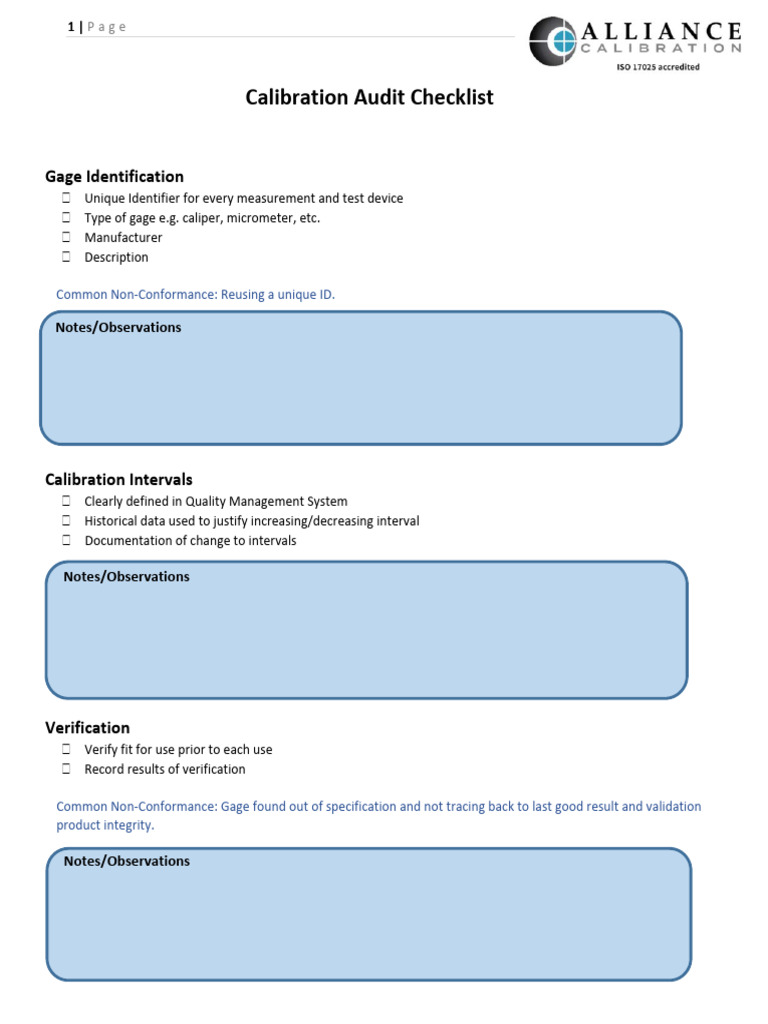 Calibration Audit Checklist-1 | PDF | Calibration | Verification And Validation
