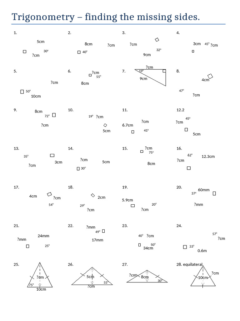 Trigonometry - Missing Sides Mixture | PDF